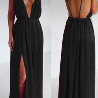 Split Front Maxi Dress In Black on Luulla