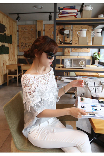 Cute Grey Top With Beautiful Lace Detail on Luulla