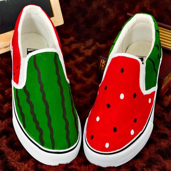 Fluorescent Stripe Watermelon Canvas Shoes on Luulla