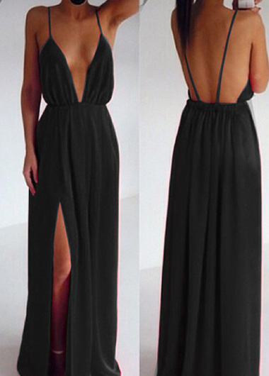 Split Front Maxi Dress In Black on Luulla